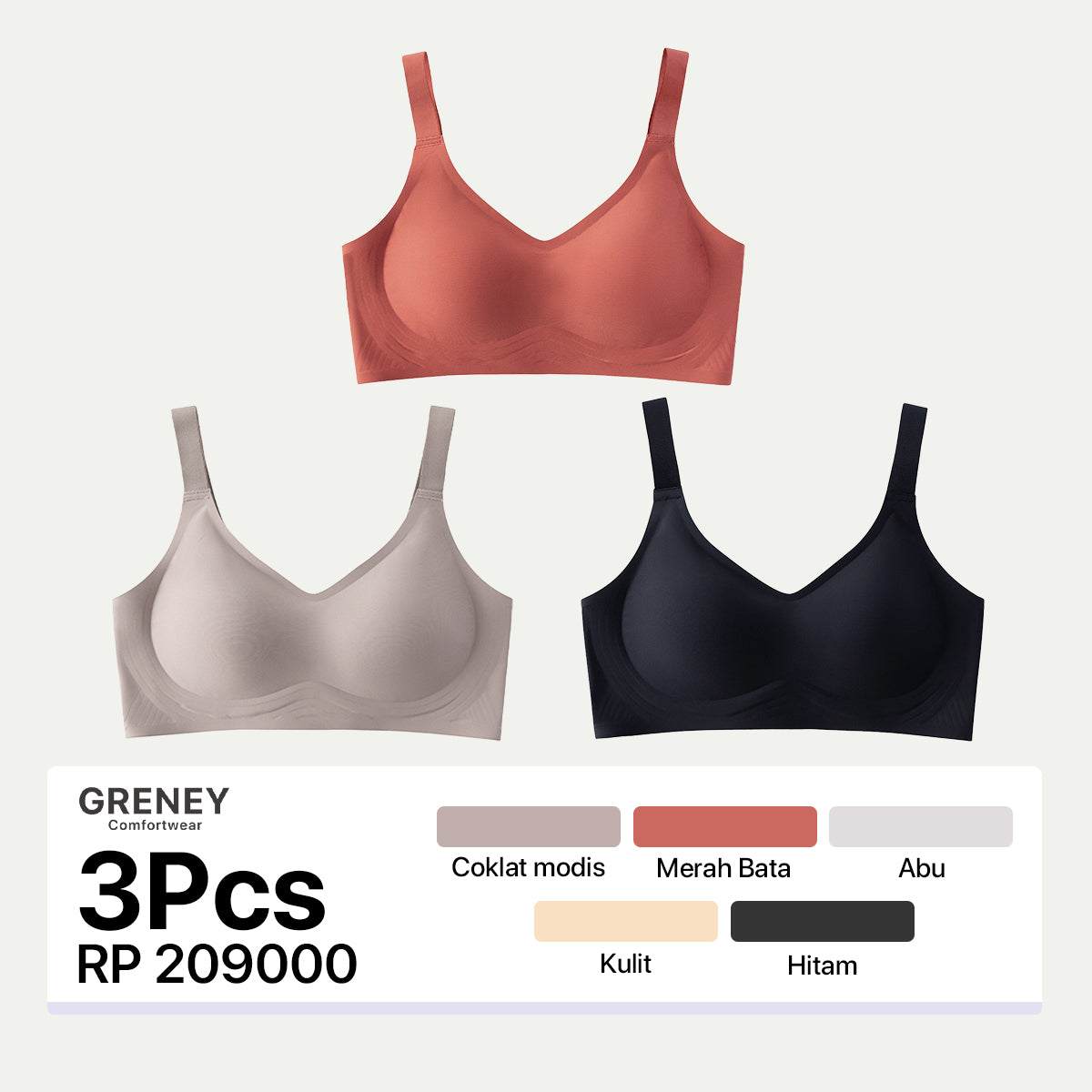 Bra Cup Besar Tali Lebar 3Pcs – GRENEY