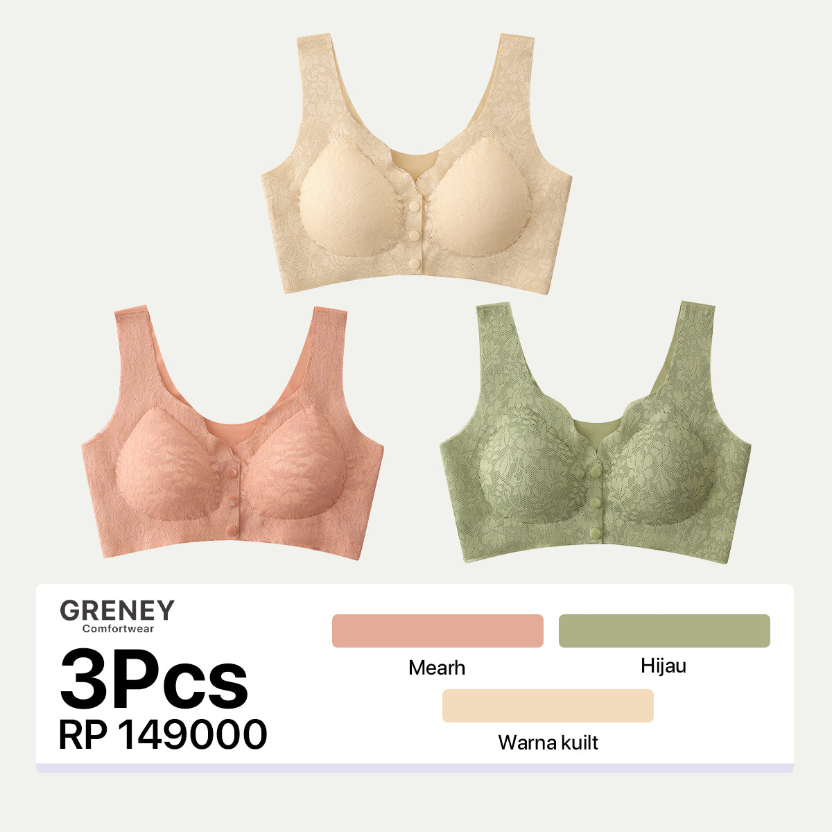 Bra Kancing Depan 3Pcs – GRENEY