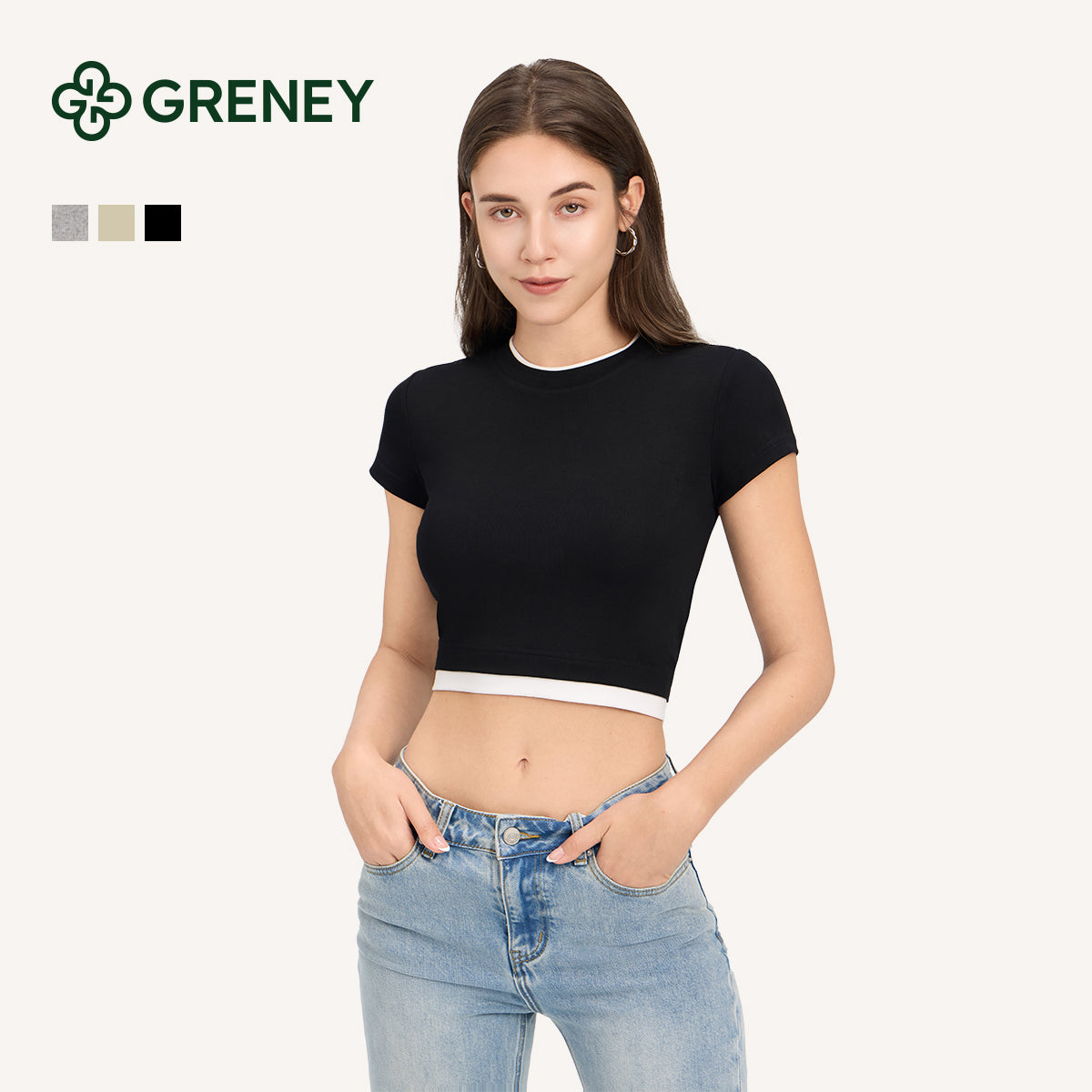 Baju Crop Top Wanita 2 in 1 Lengan Pendek – GRENEY